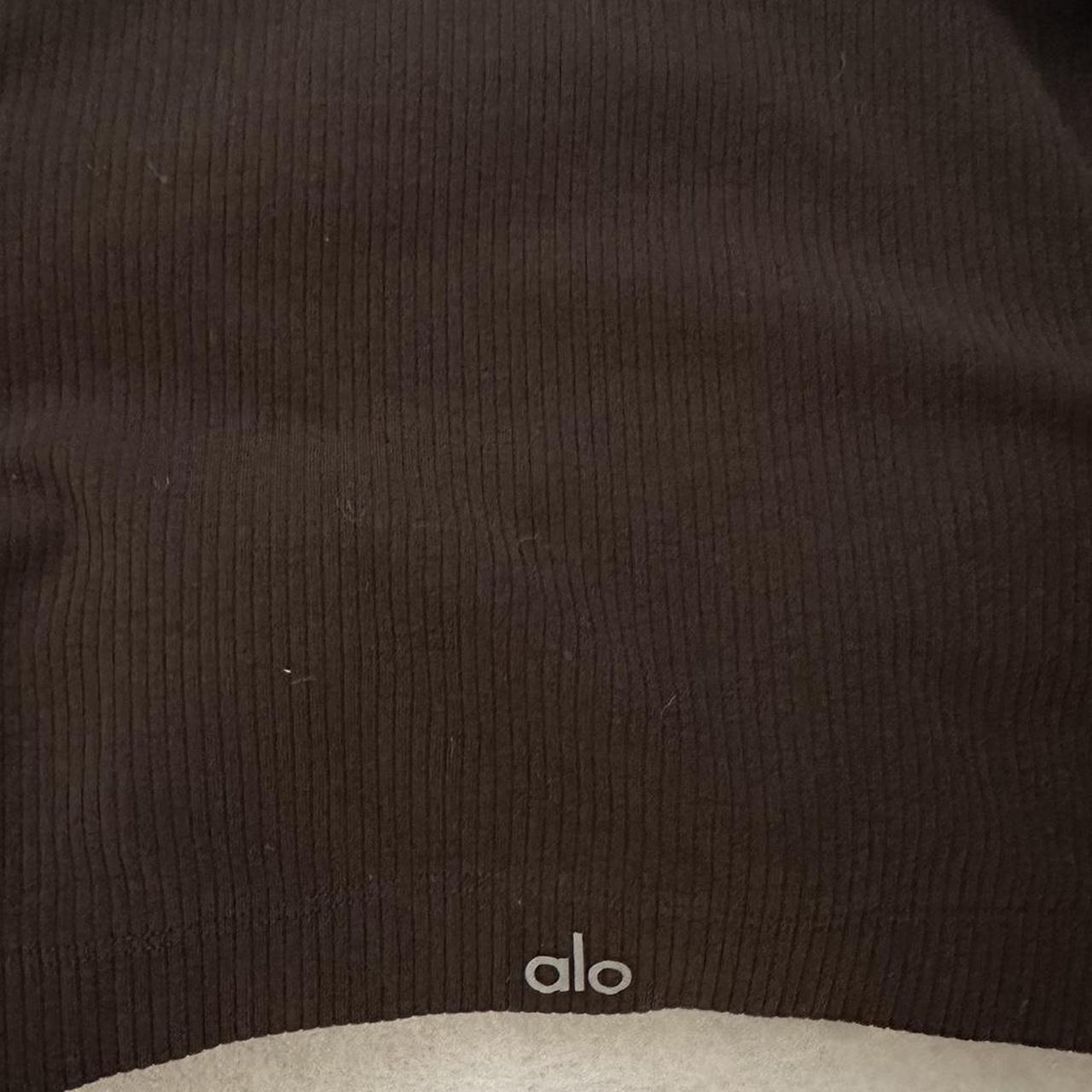 Alo Brown Ribbed Cropped Scoop Neck Long Sleeve - Depop