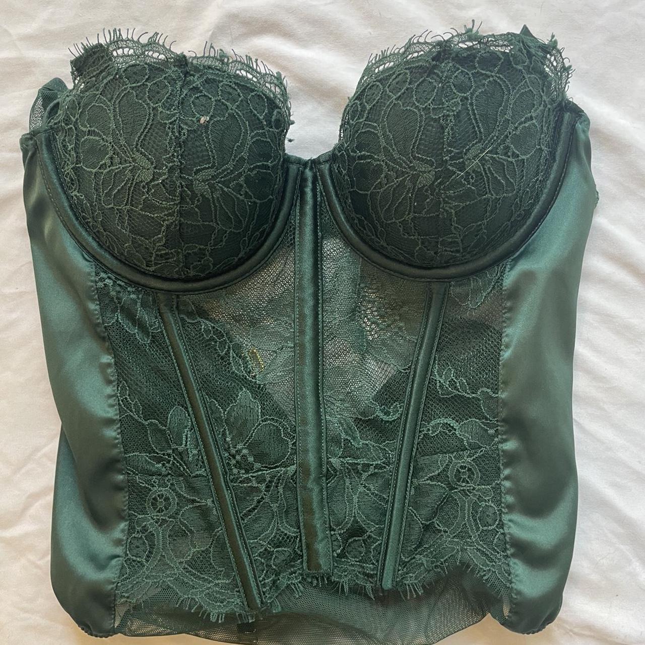Green satin corset - Depop