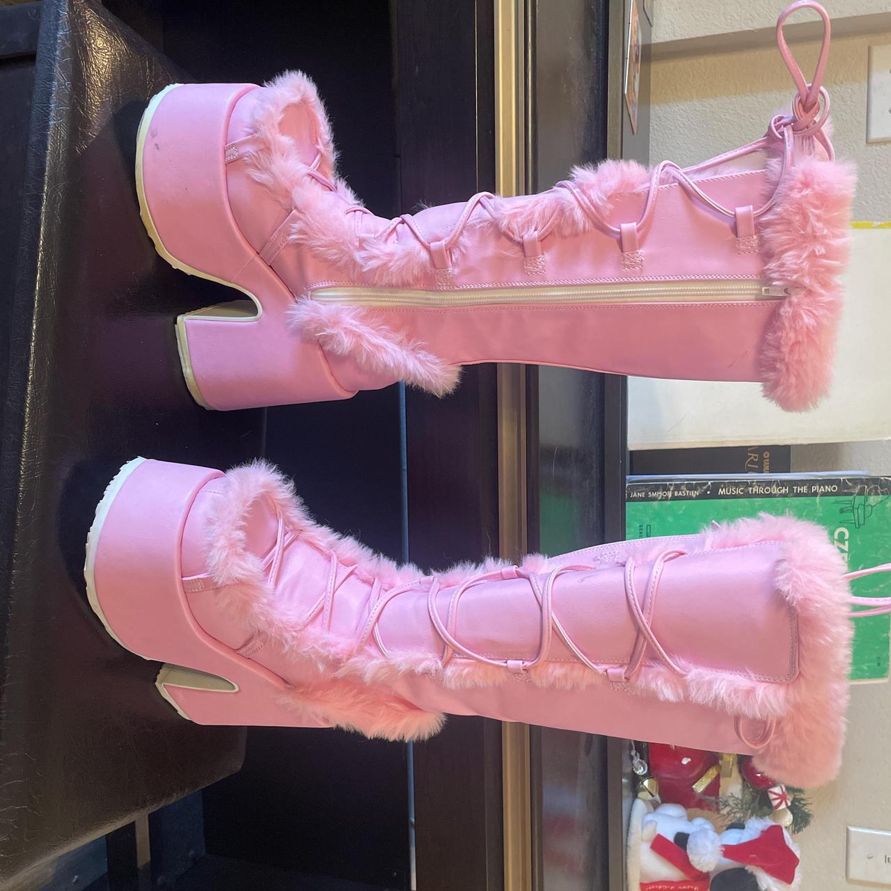 Fluffy pink demonias, size 6, lightly used - Depop