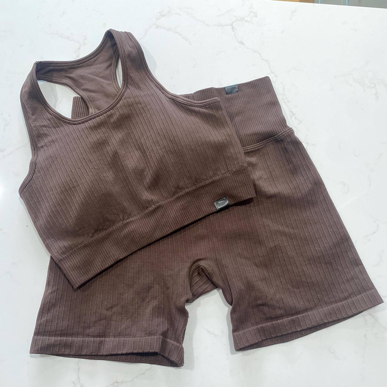 Elite Eleven set Brown ribbed shorts and top Both... - Depop