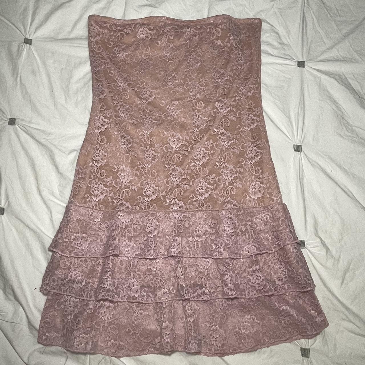 💕 pink lace edikted mini ruffle dress size medium - Depop