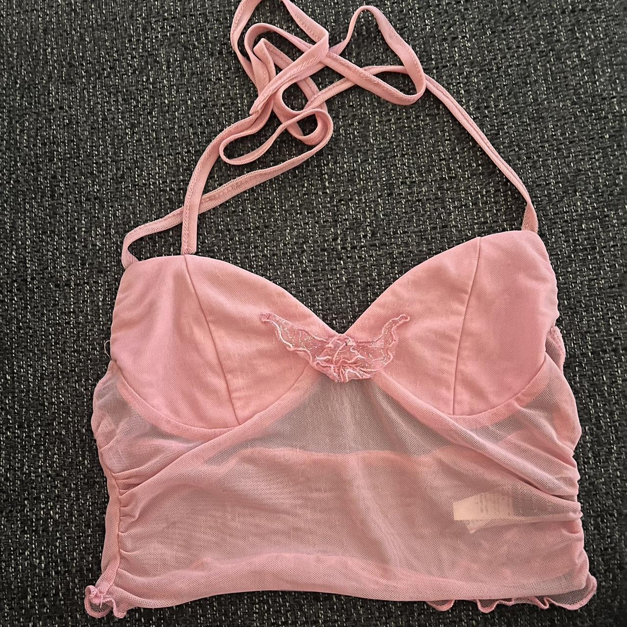 light pink sheer top with a butterfly in the middle - Depop