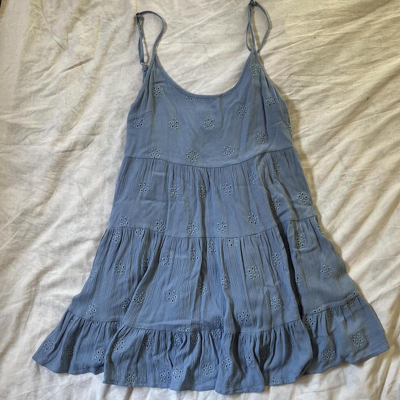Hem and thread blue mini dress with eyelets Ties in... - Depop