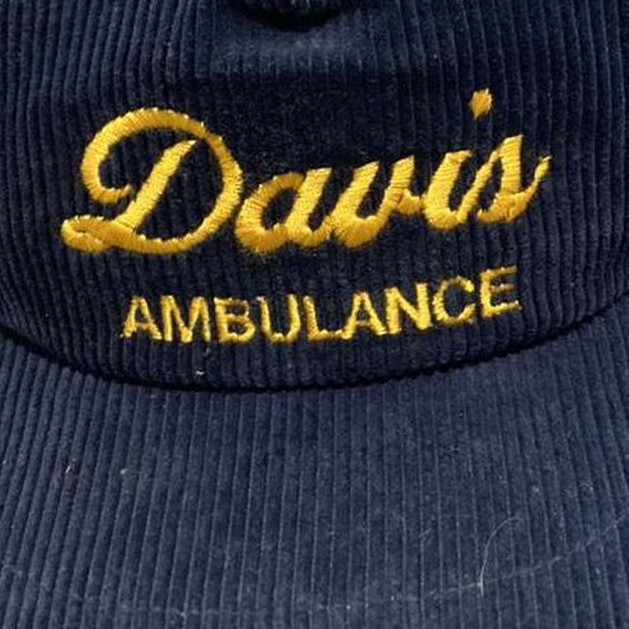 Navy blue corduroy hat. Flat brim, yellow stitching.... - Depop