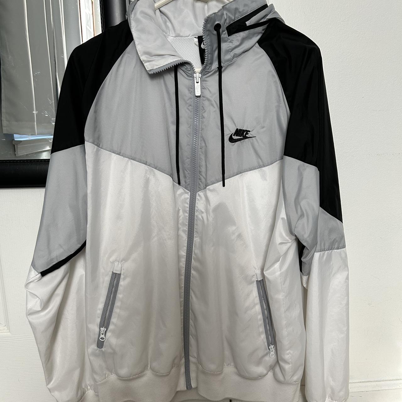 Nike windbreaker men’s medium black white and grey... - Depop