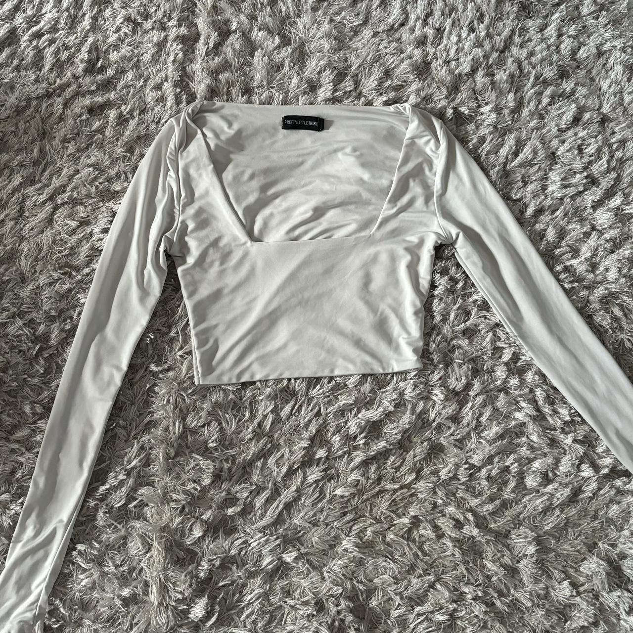 PLT white second skin square neck long sleeve crop... - Depop