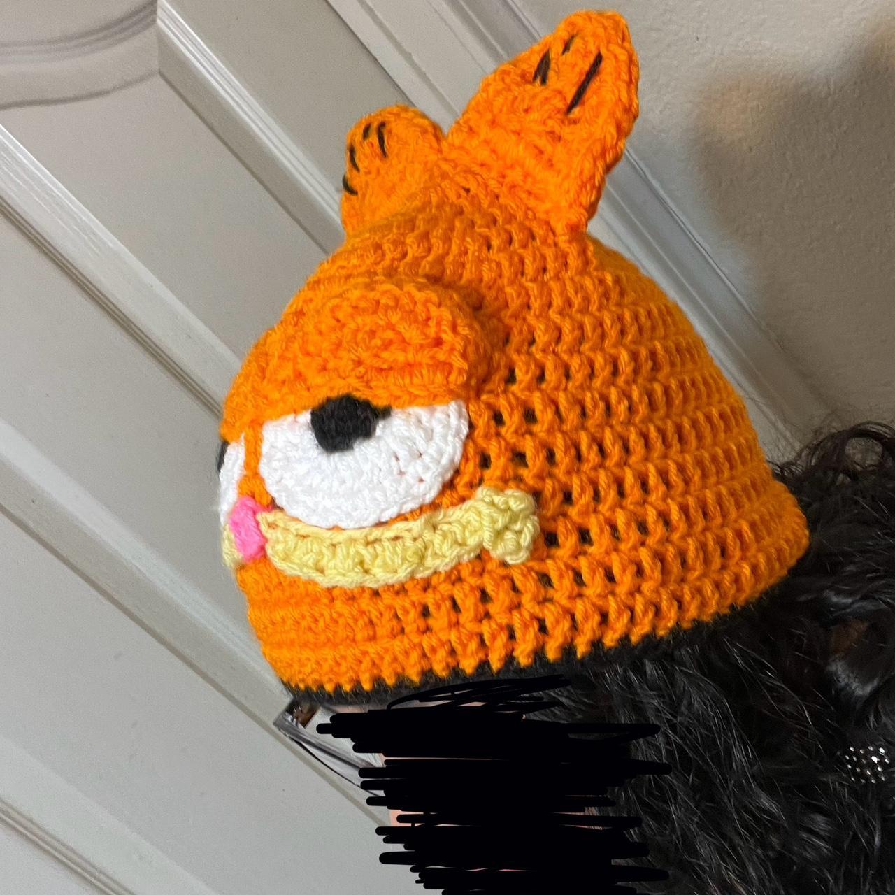 Crochet Garfield Hat 🐱🧡 Adult Size Orange Beanie... - Depop
