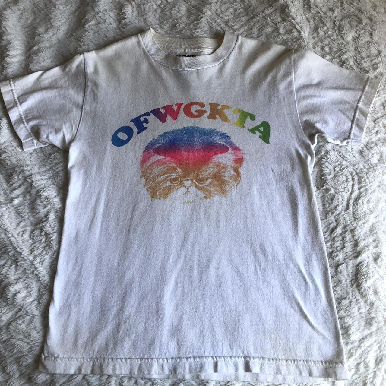 OG odd future OFWGKTA white cat rainbow graphic... - Depop