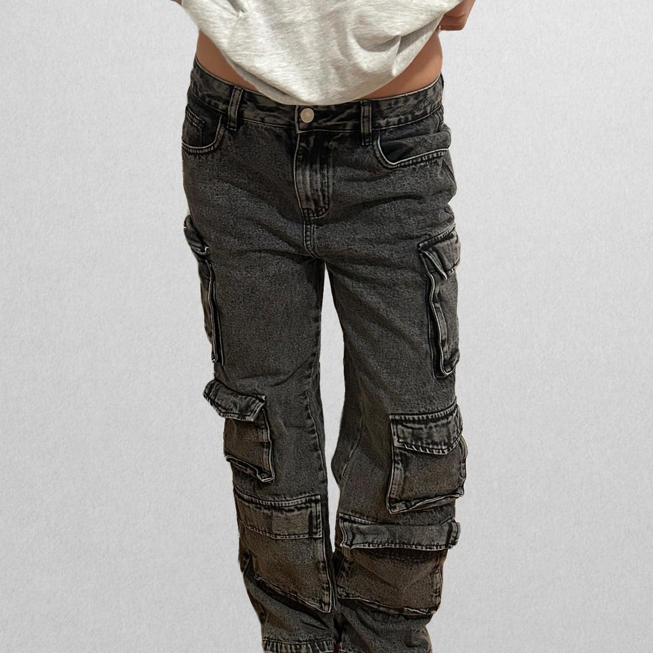 Dustin black acid wash cargo jeans with by Finessed... - Depop