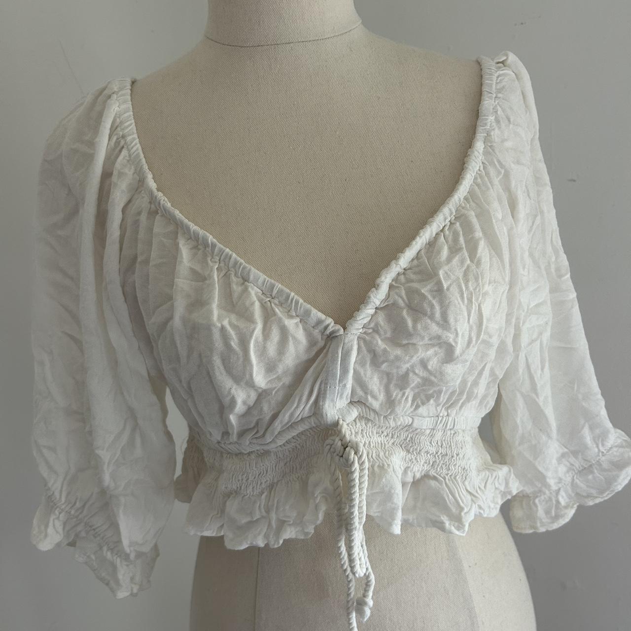 pretty white cropped blouse, super flattering, just... - Depop