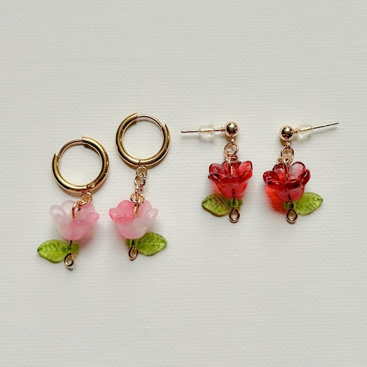 Rose Earrings🌷🌹 Red Rose: 6 pairs AVAIL Pink... - Depop