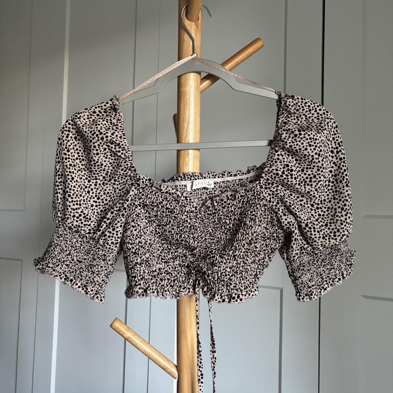 Super cute patterned crop top. Poofy sleeves with... | Depop