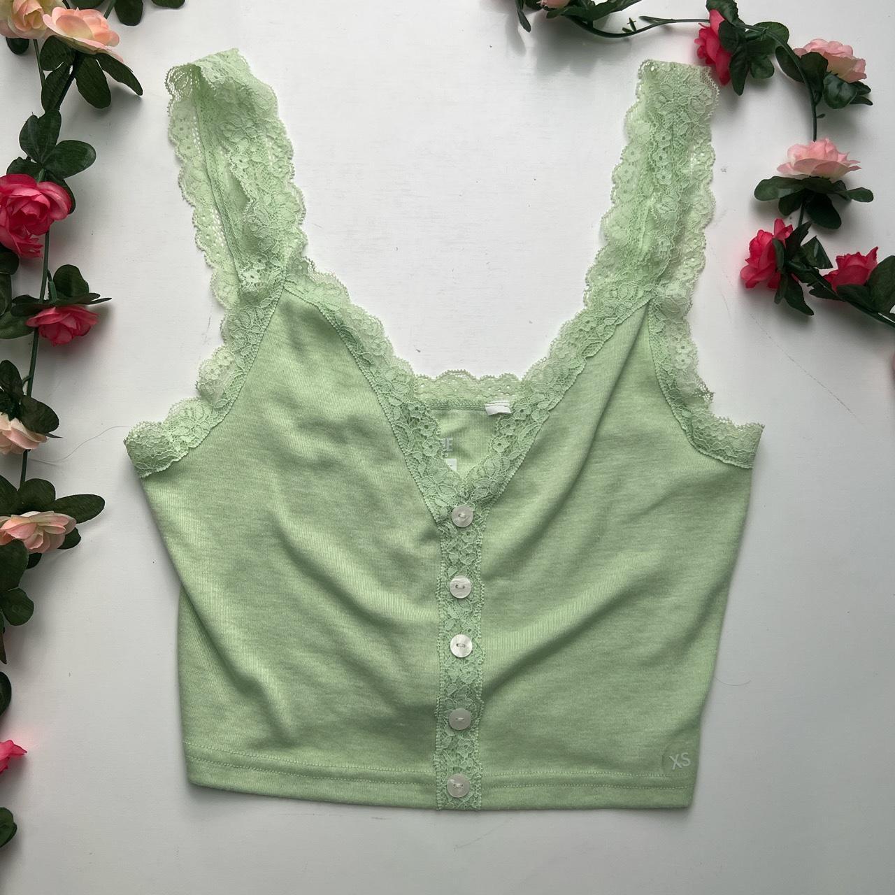 Coquette / Cottagecore Sage green Lace Cami Top... - Depop