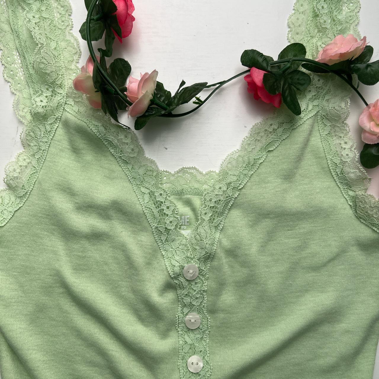 Coquette / Cottagecore Sage green Lace Cami Top... - Depop