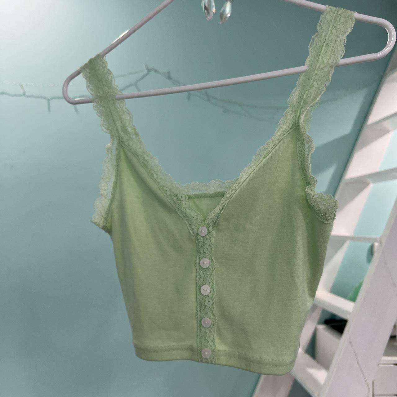 Coquette / Cottagecore Sage green Lace Cami Top... - Depop