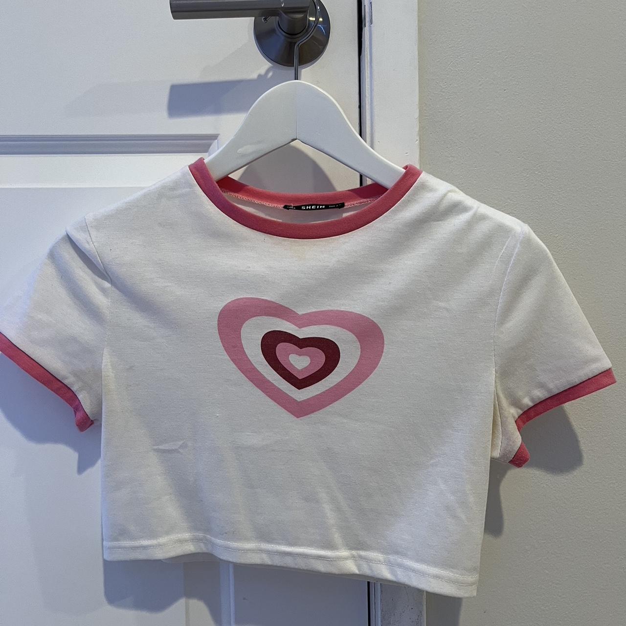 Pink Heart Crop Top Crop top from SHEIN Y2K pink... - Depop