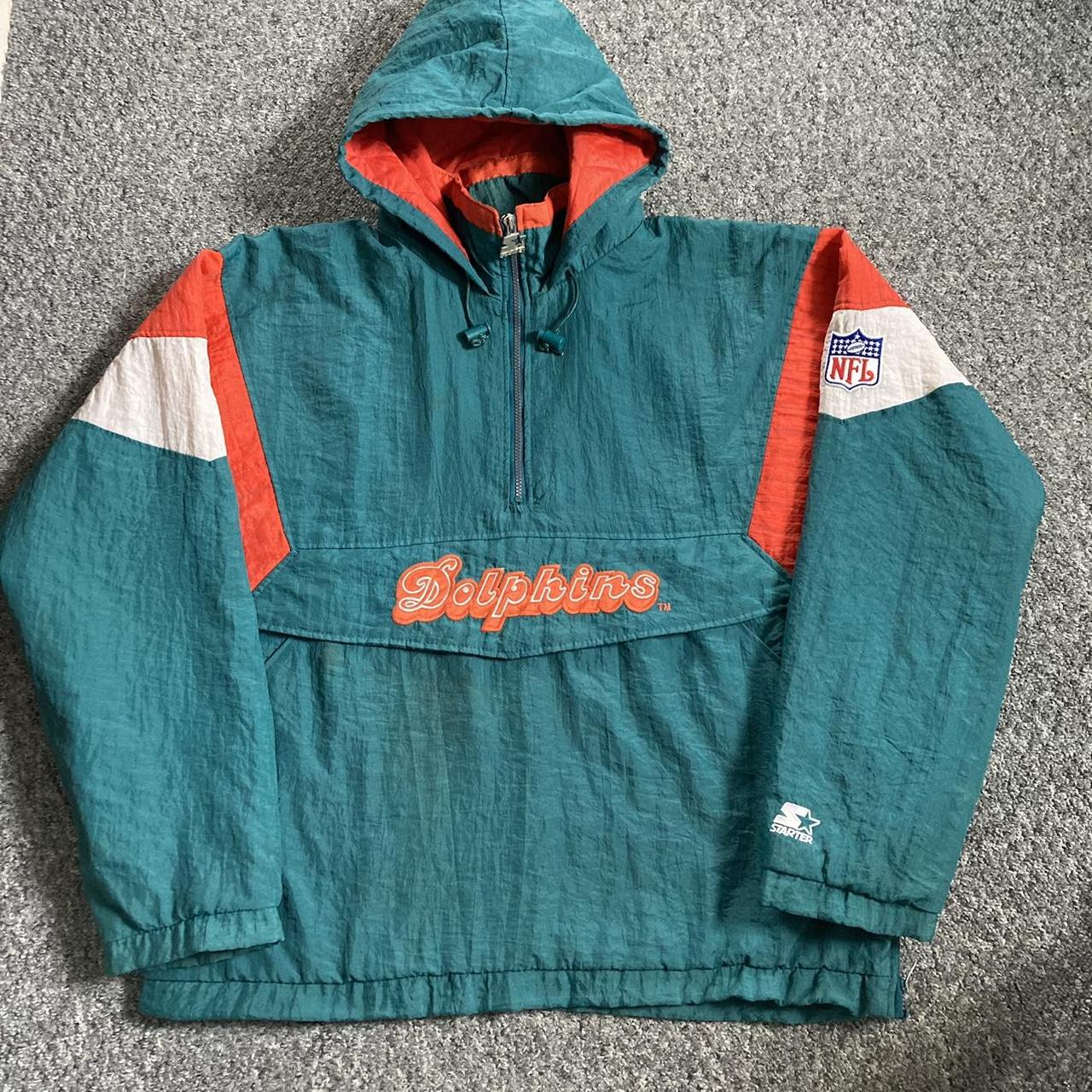 VTG Starter Miami Dolphins NFL Pullover Jacket 1990s... - Depop