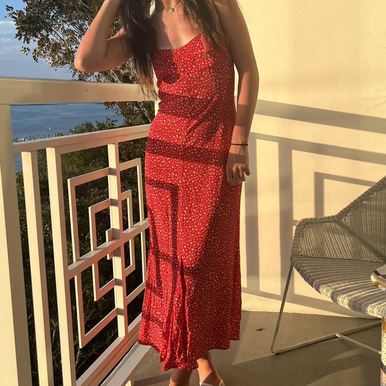 Beautiful long red Zara dress size xs meggage with... - Depop