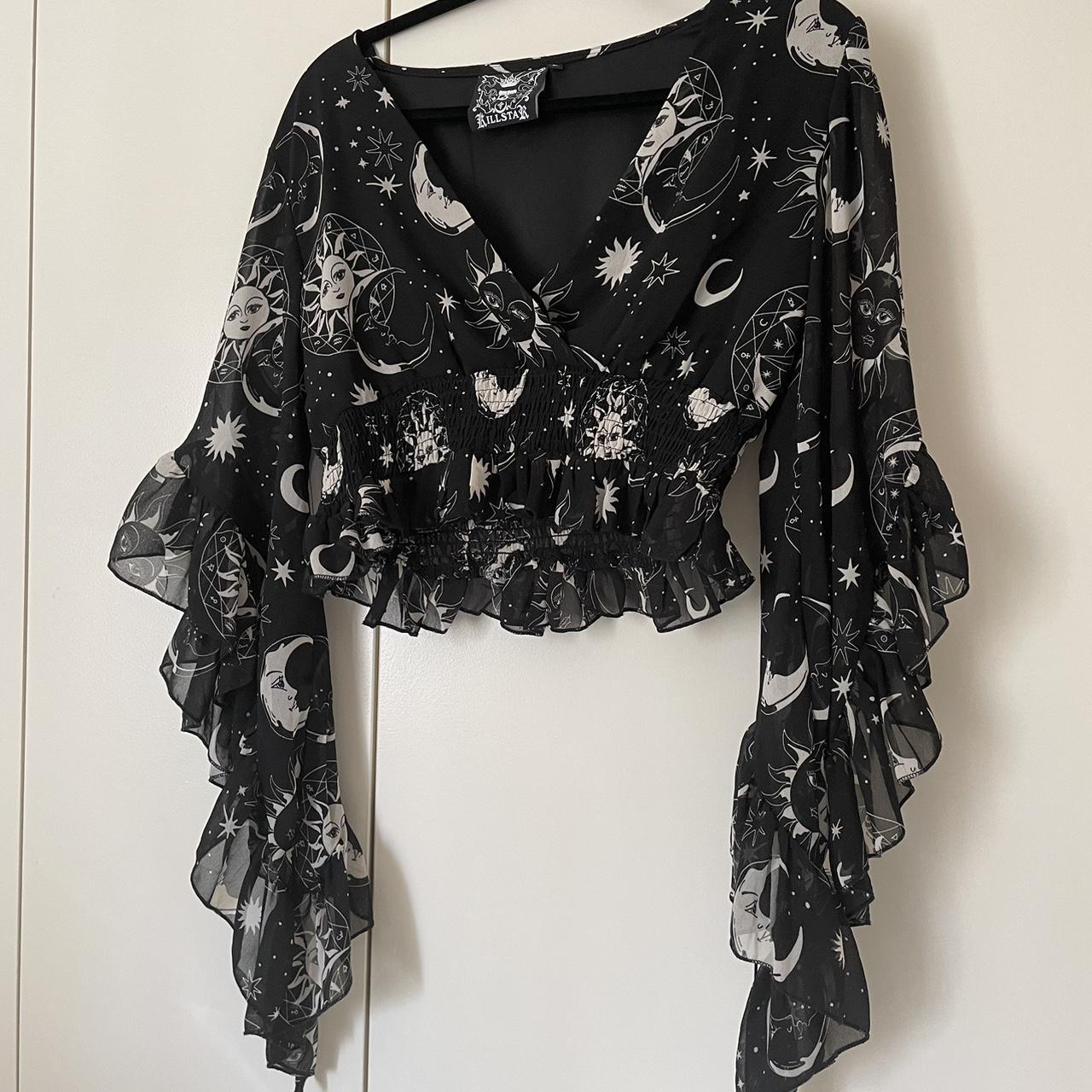 Killstar cropped top with long, ruffled sleeves.... - Depop