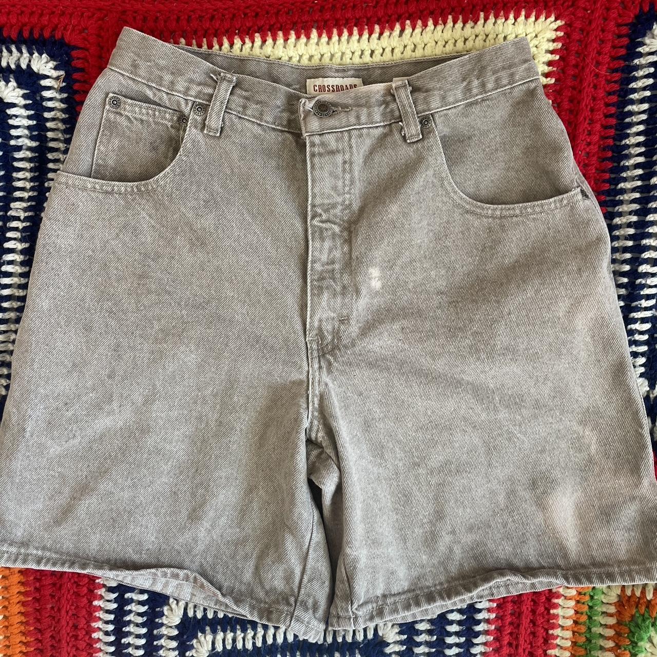 tan crossroads jorts! small bleach stain on front... - Depop