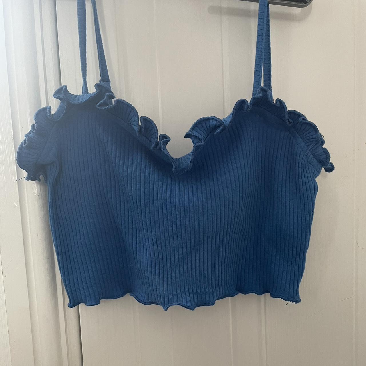 Shein blue ruffled cropped top. Never been worn.... - Depop