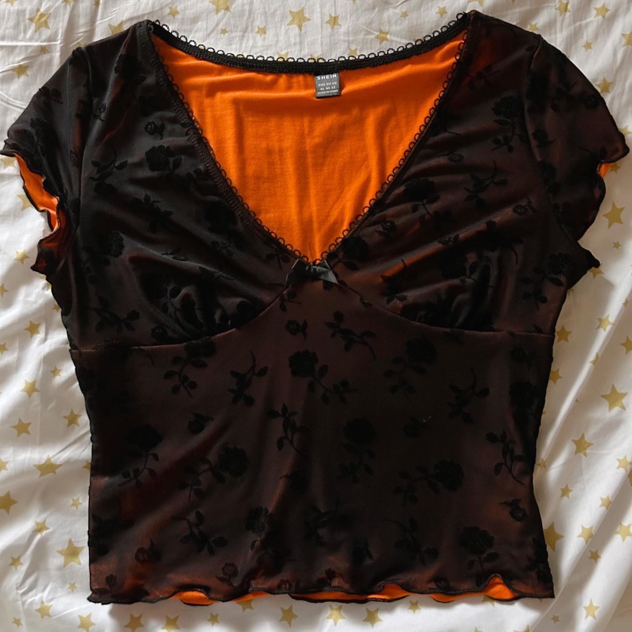 shein 90s floral print top with bow and lettuce... - Depop