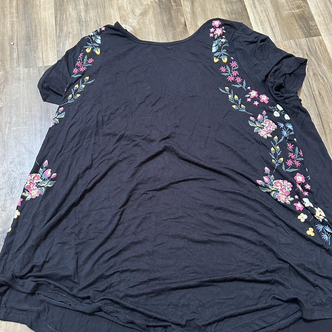 Black and floral T-shirt. Light and flowy material.... - Depop
