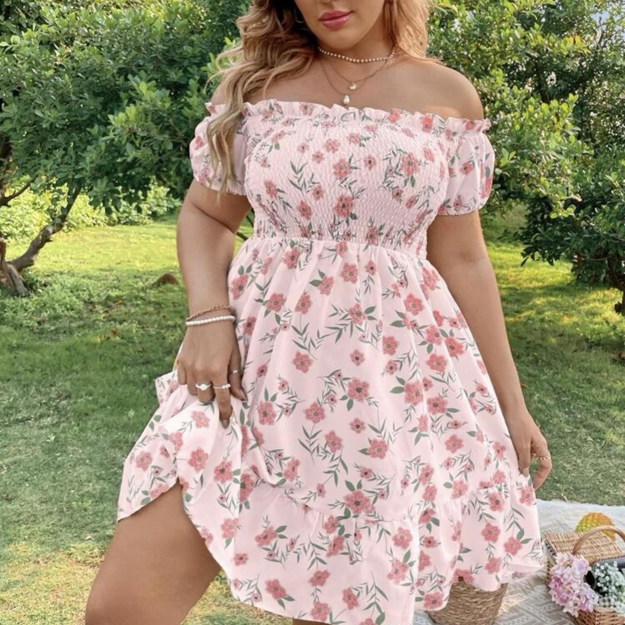 Pink sundress, never worn. #shein #plussize #dress - Depop