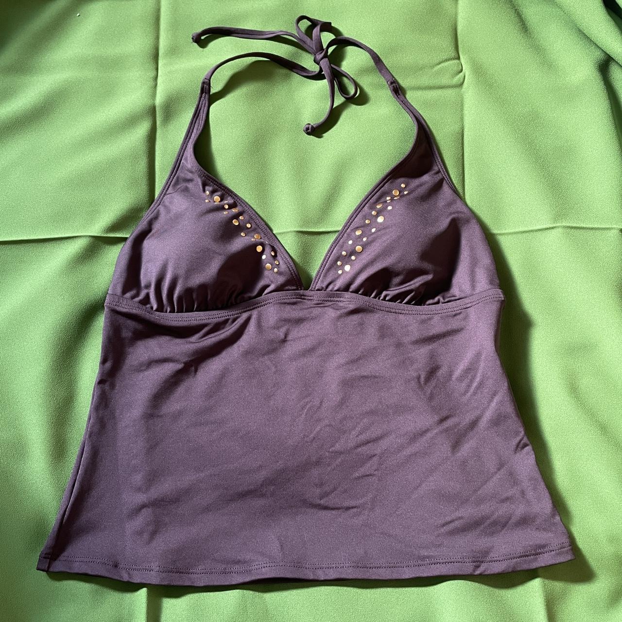 y2k brown tankini beautiful gold accents fits size... - Depop