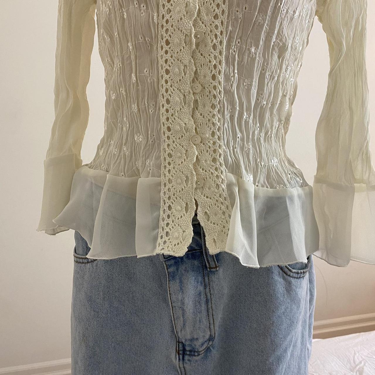 White cottagecore lace long sleeve blouse The... - Depop