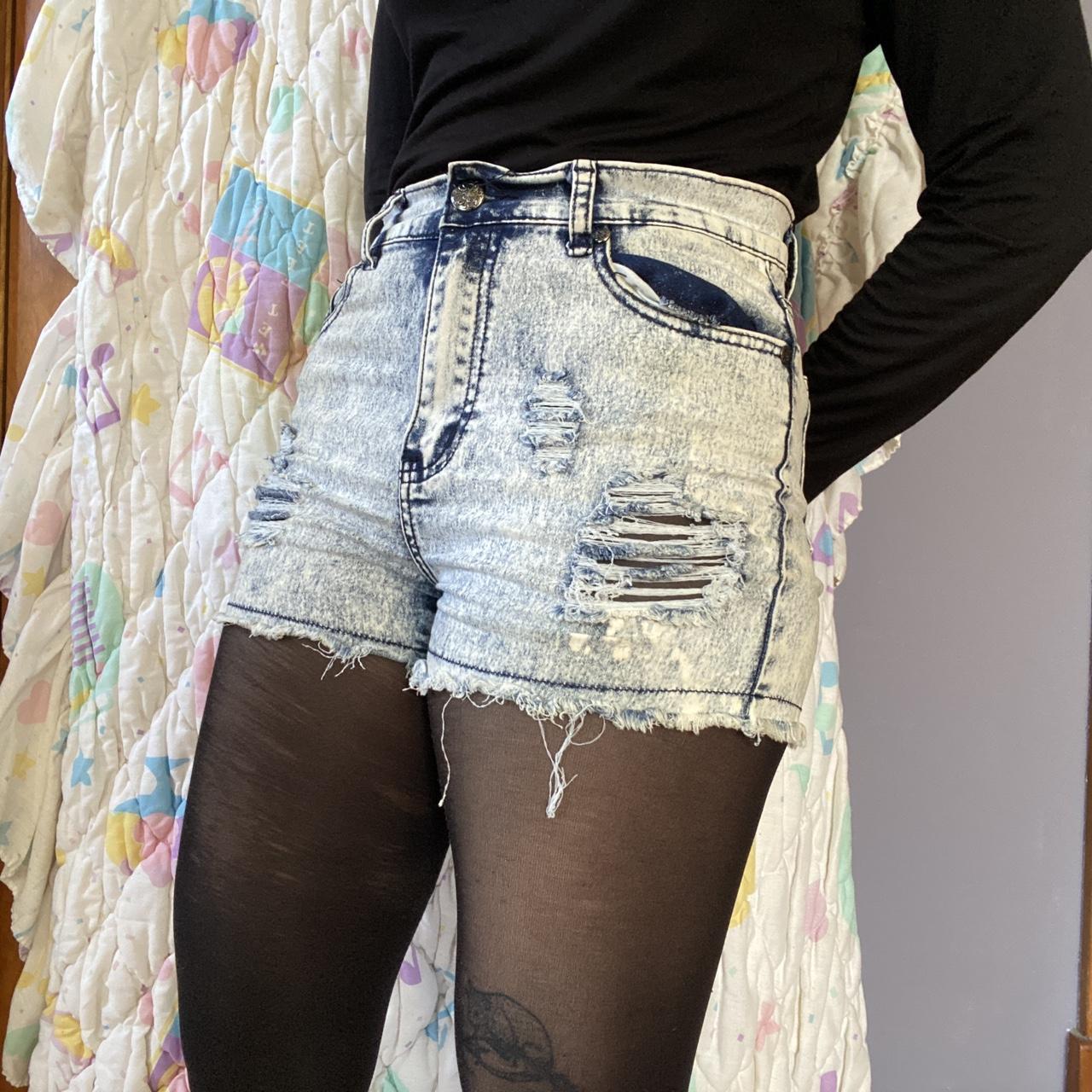 Stonewashed distressed high rise shorts 30”... - Depop