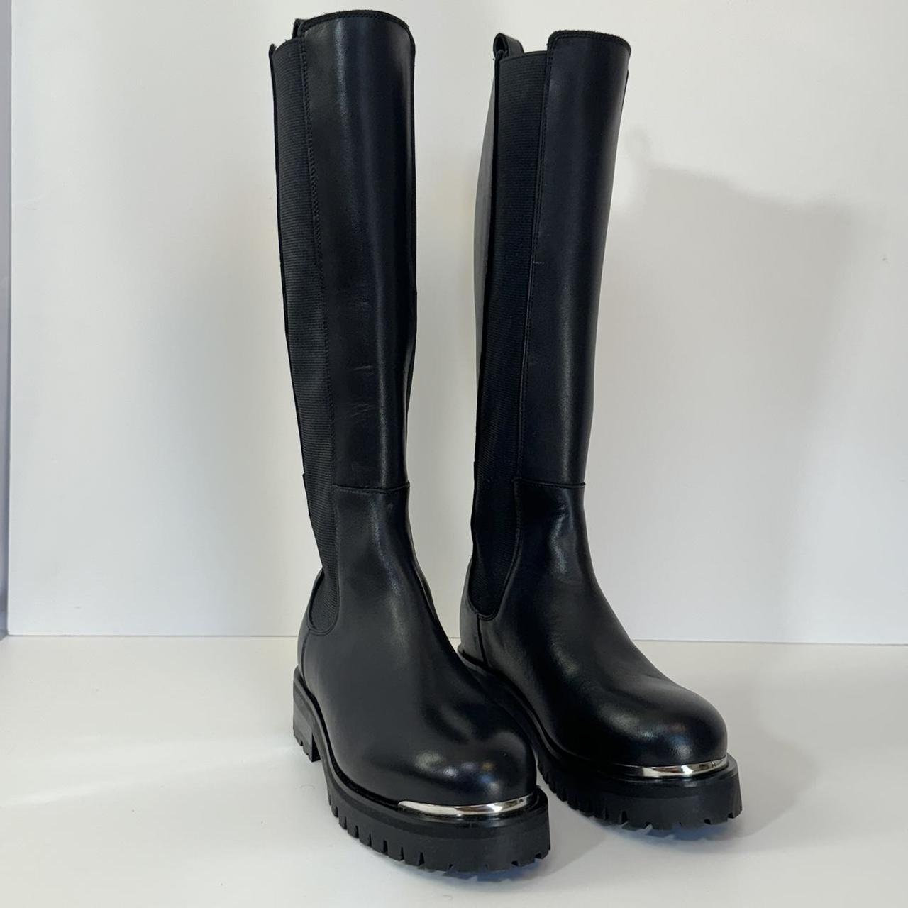Anine Bing black leather knee high boots with silver... - Depop