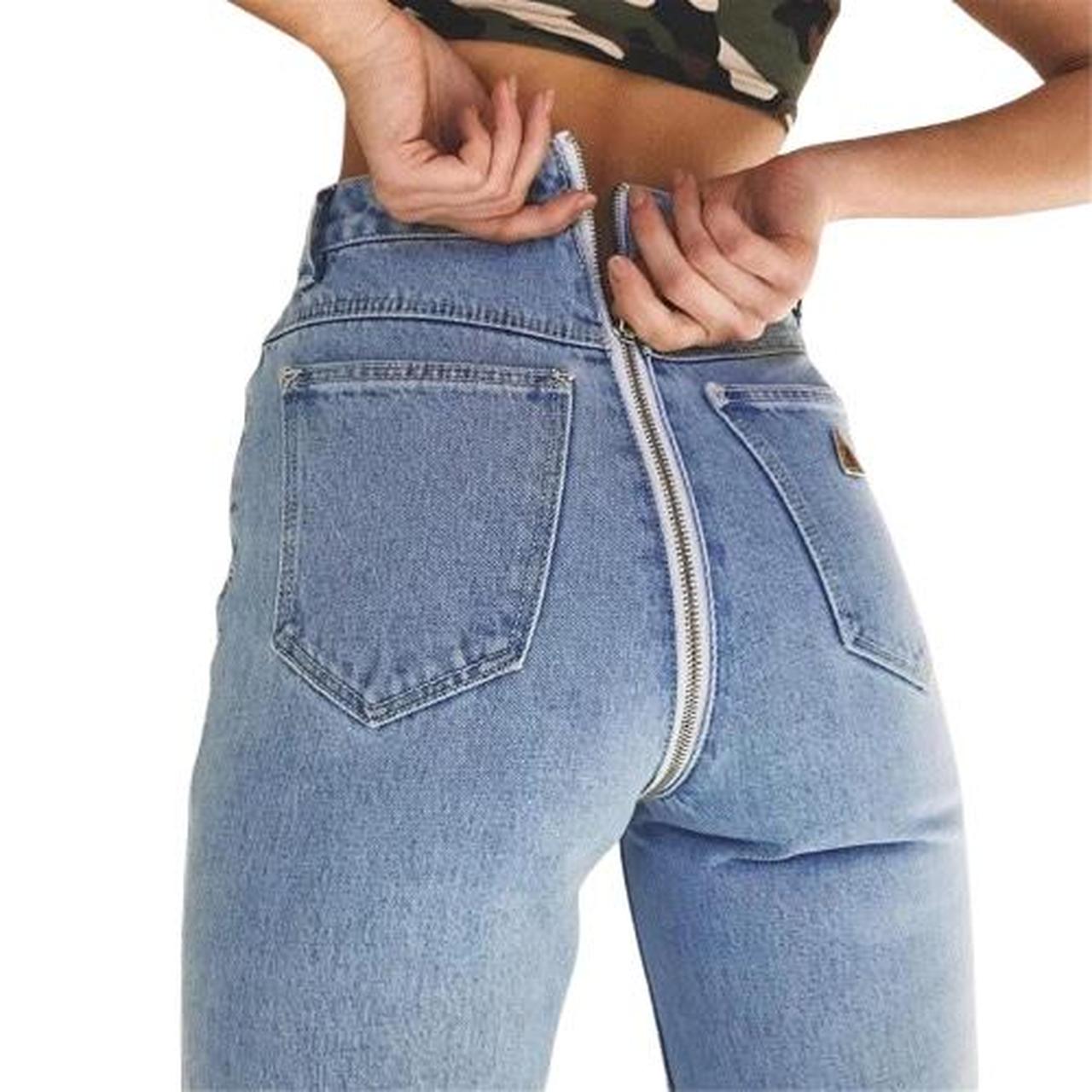 Blue denim back zipper jeans!! These are really cute... | Depop