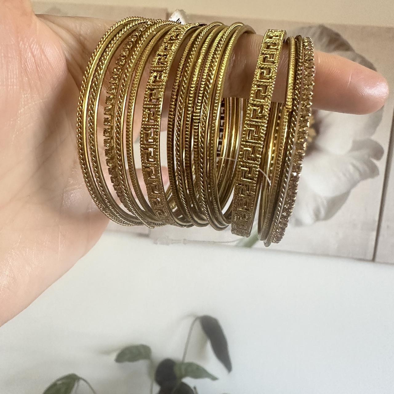 Gold tone bangle bracelet set 16 bangles #party | Depop