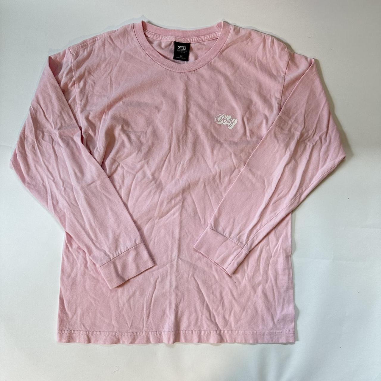 Pink Obey Long Sleeve -Small faint stain on front... - Depop