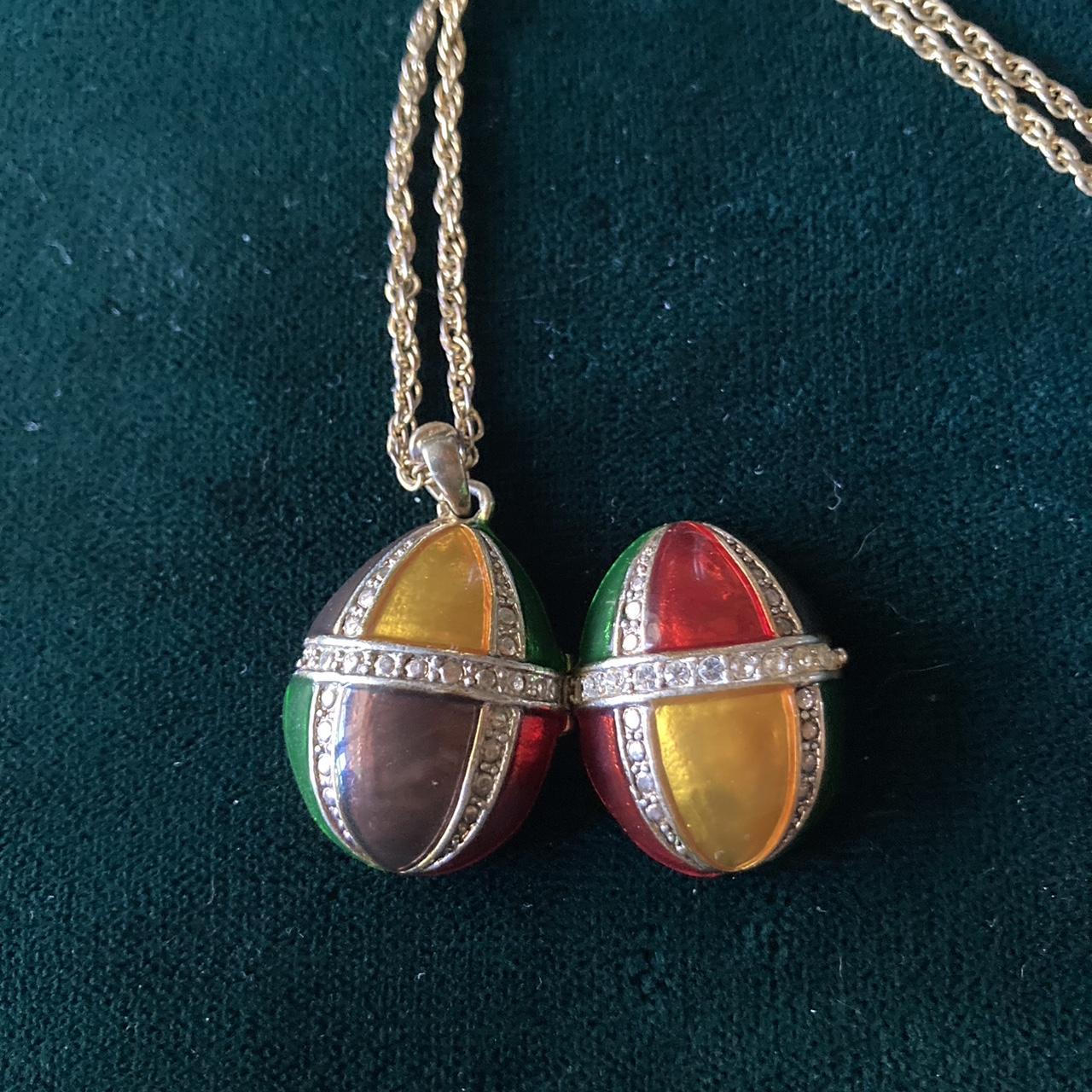 Colorful enamel and rhinestone egg locket. Great as... - Depop