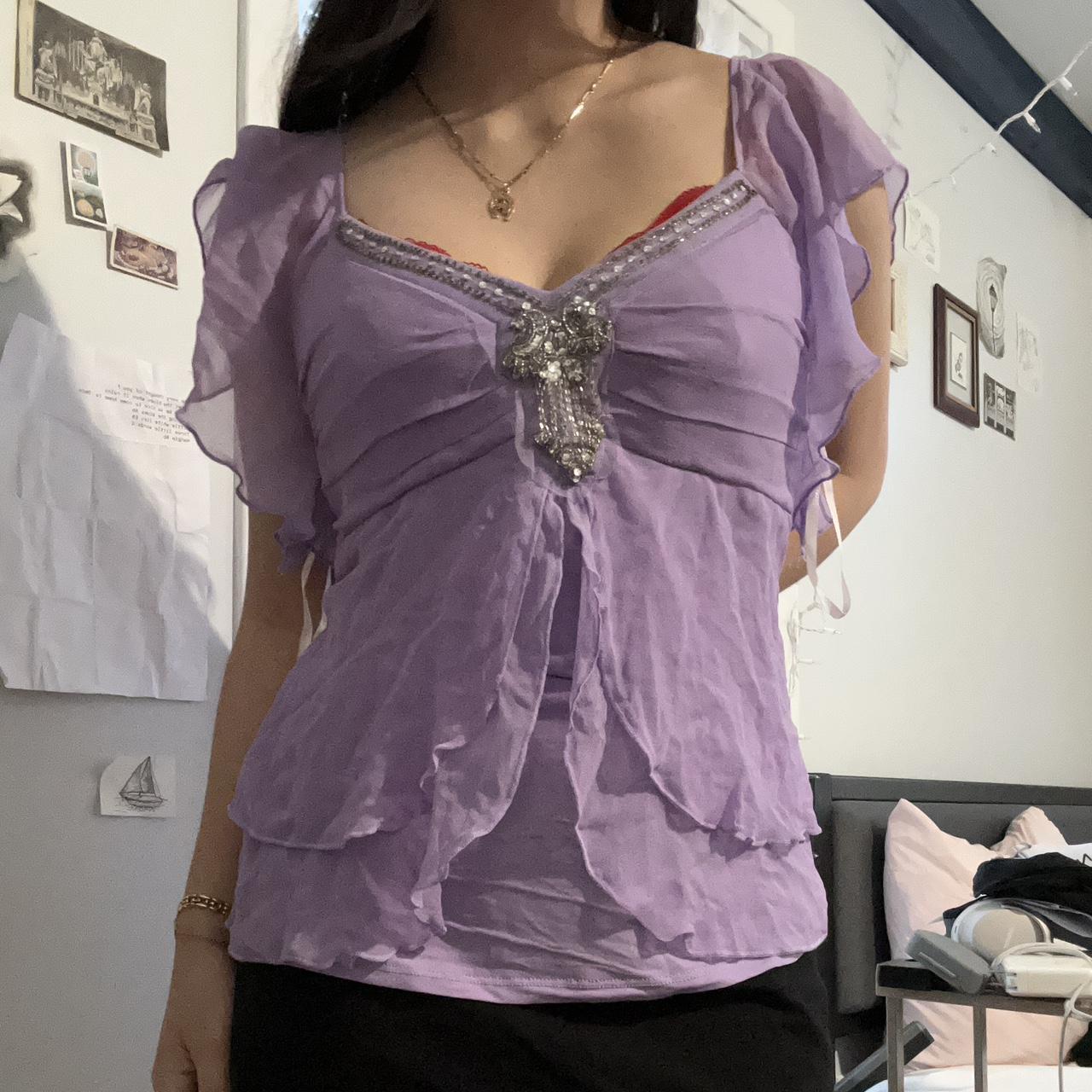 Purple ruffle top with sequins #fairycore #whimsy... - Depop