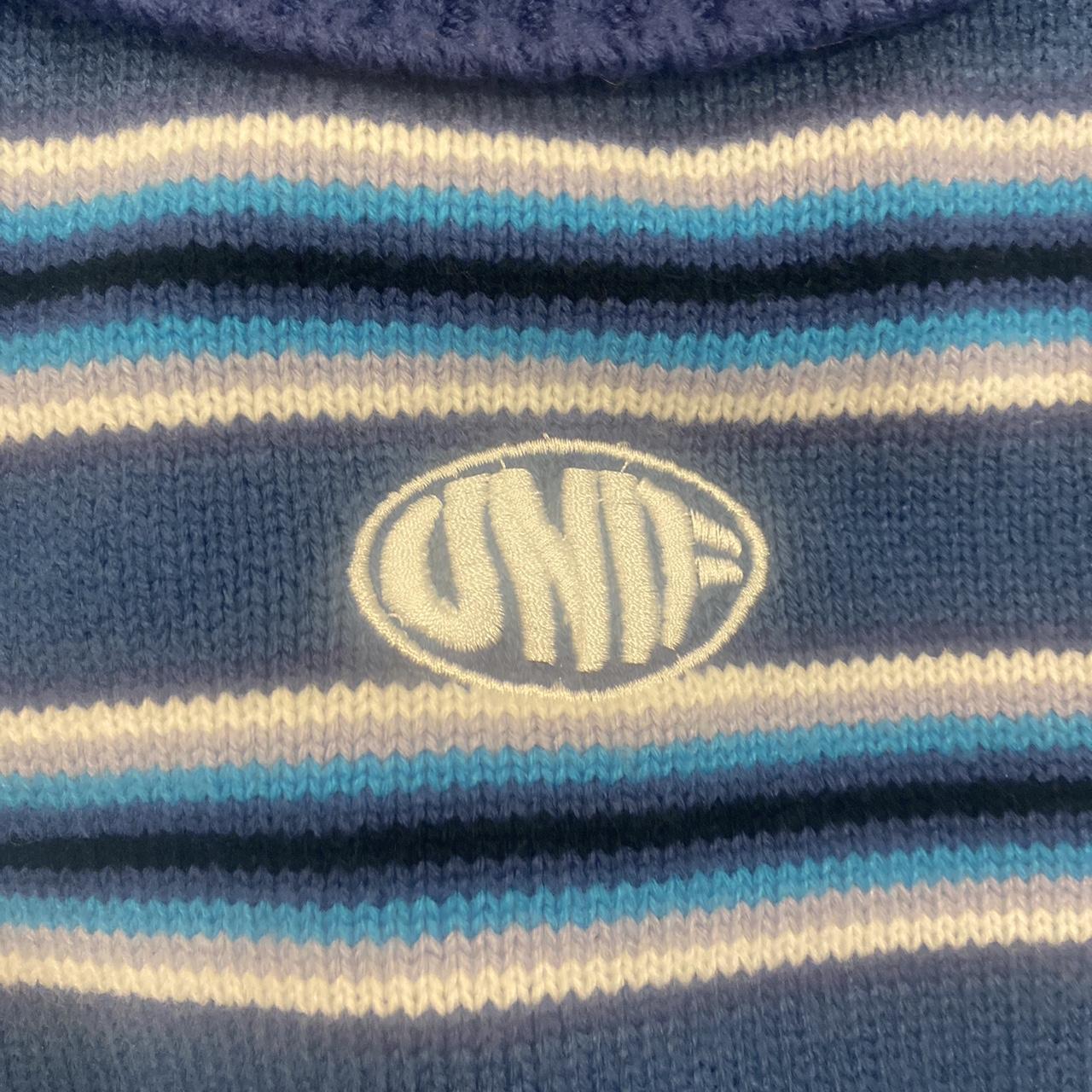UNIF Women's Blue and White Jumper | Depop
