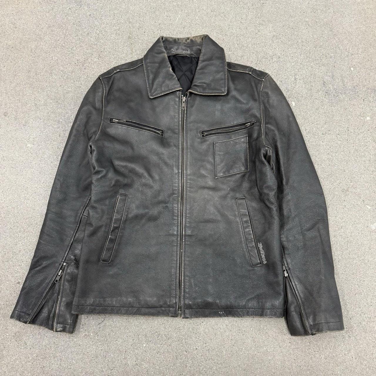 Y2K Bullhead Black Leather Jacket Lined Vintage... | Depop