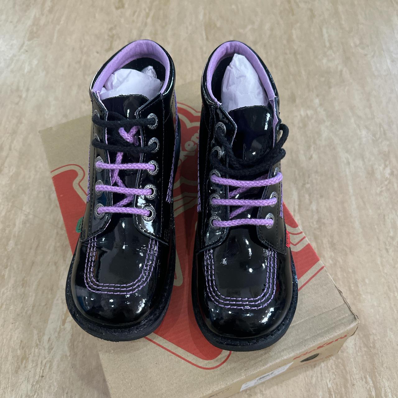 Kickers Lace Up Ankle Boots - Deep Purple Patent... - Depop