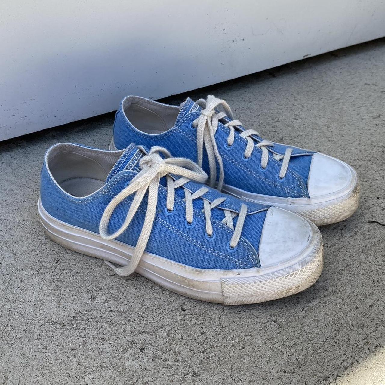 Light blue low top platform converse, size UK... - Depop