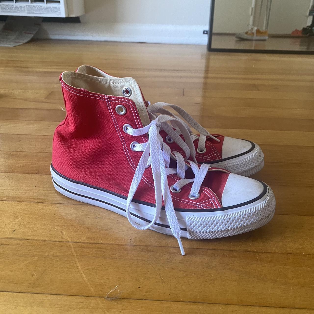 Red high top converse. Minimal wear. Women’s 6 Men’s 4 - Depop