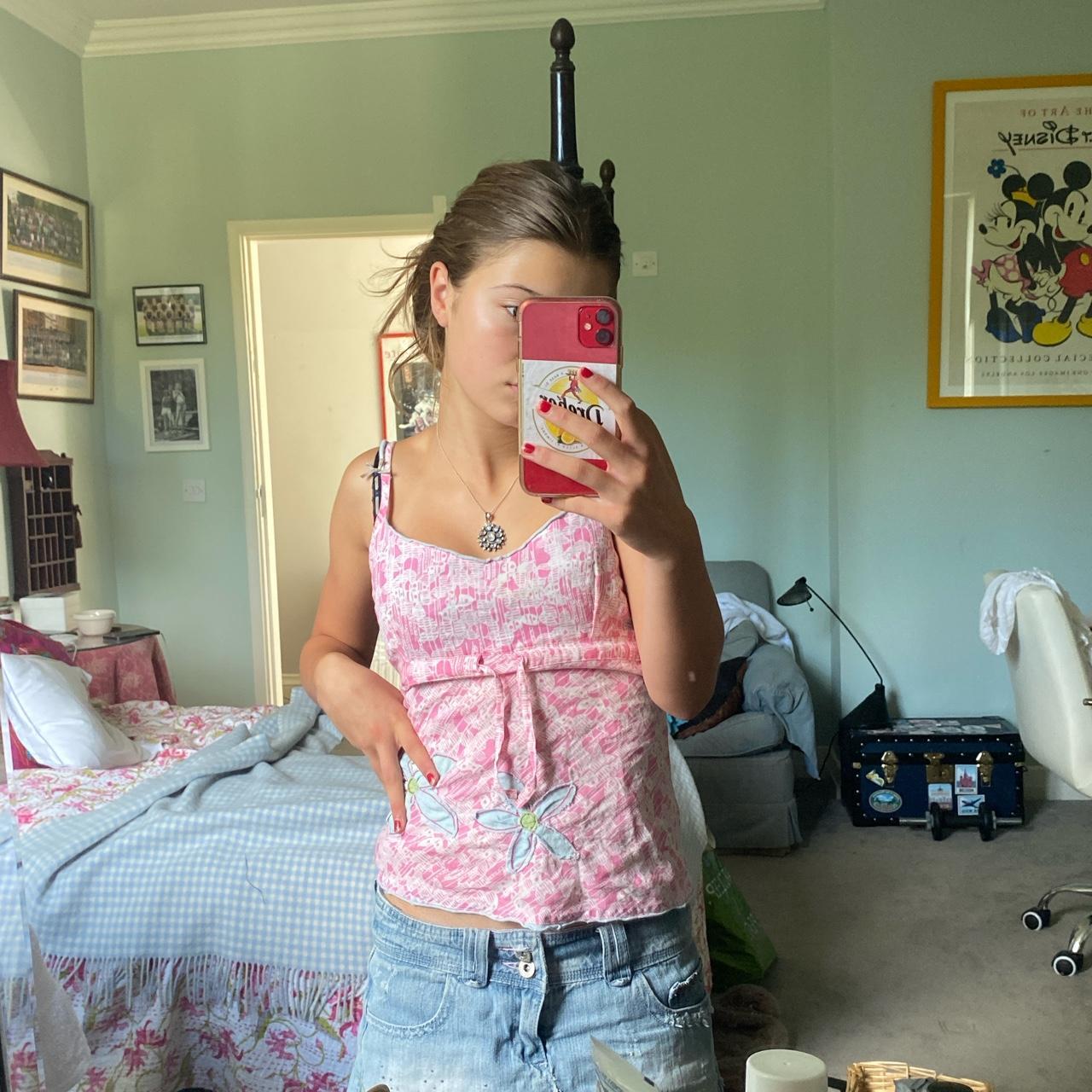 Pink 2000’s top, like new, would fit size 6 but... - Depop