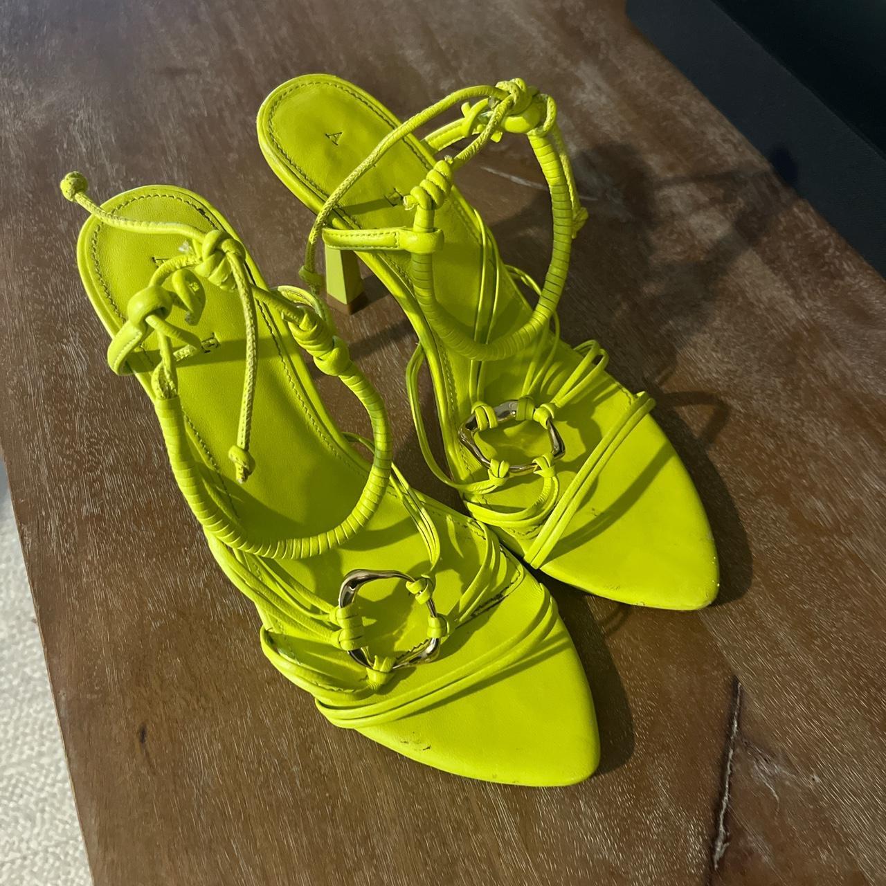 AJE mirage strappy heel sandal Neon yellow Size 39... | Depop