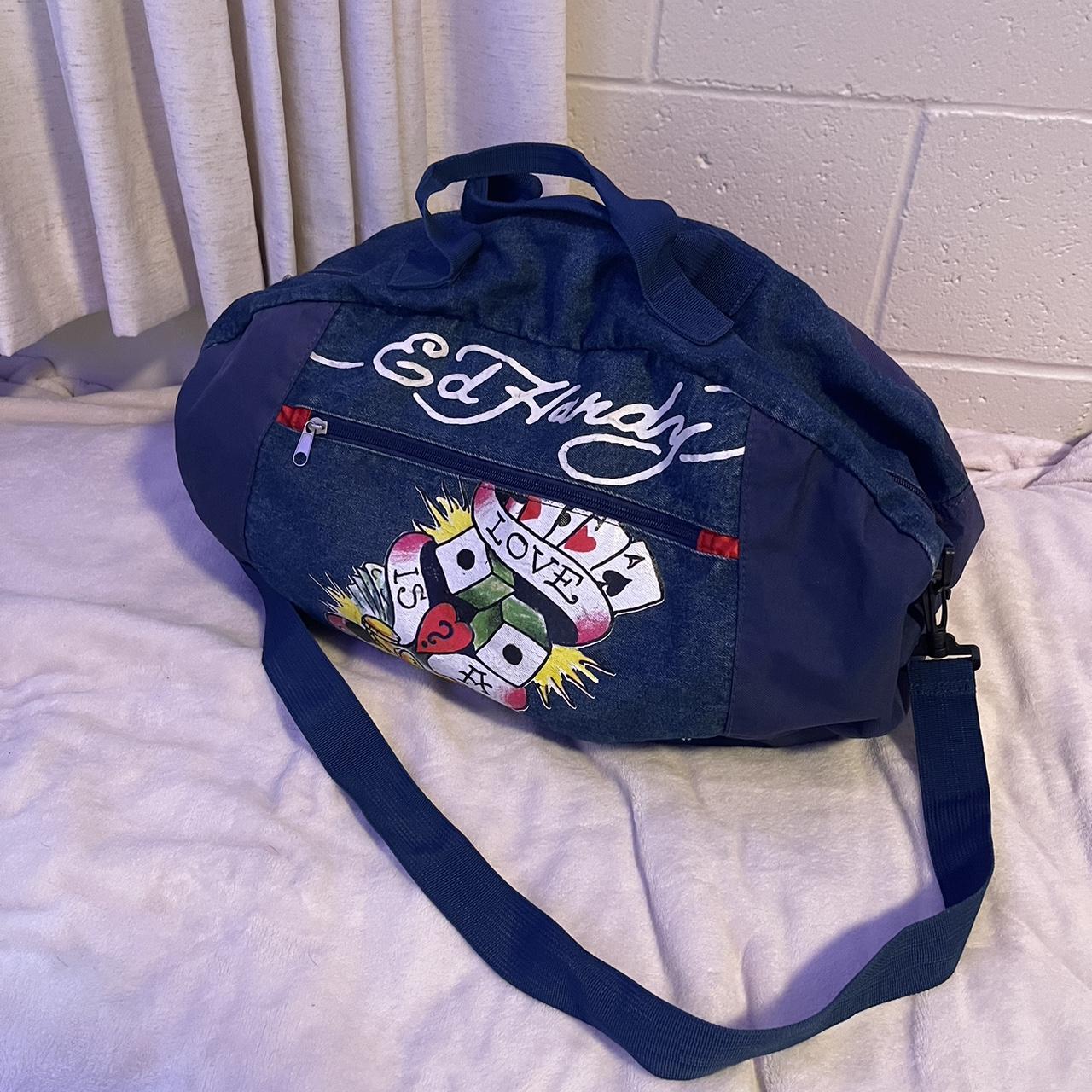 2000s ed hardy duffel bag can fit a lot of stuff... - Depop