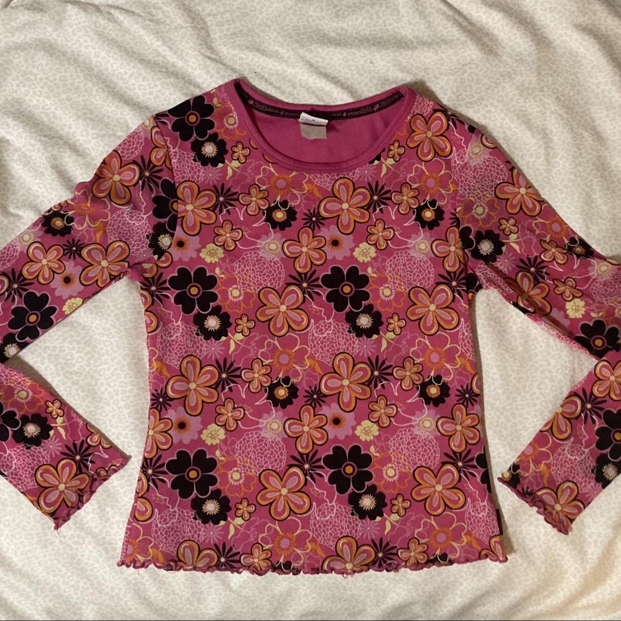 Cutest Y2K xs ever girl Long sleeve mesh flower... - Depop