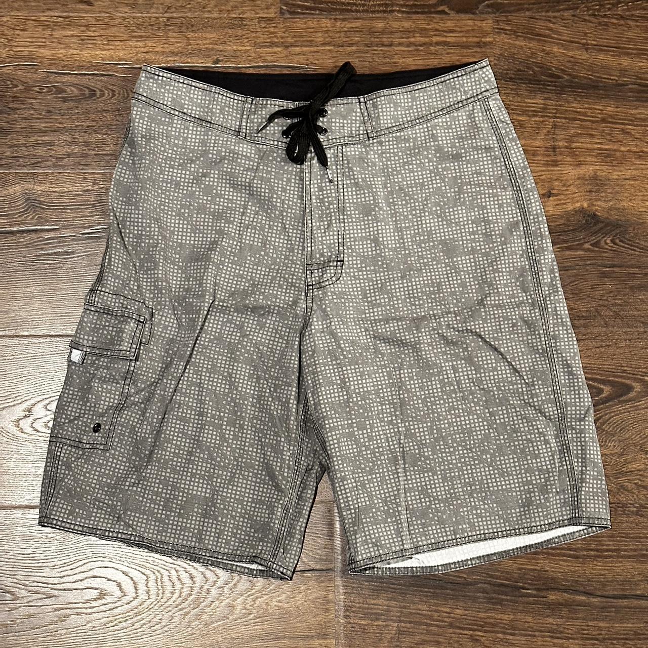Grey stussy swim trunks with reflective accents and... - Depop