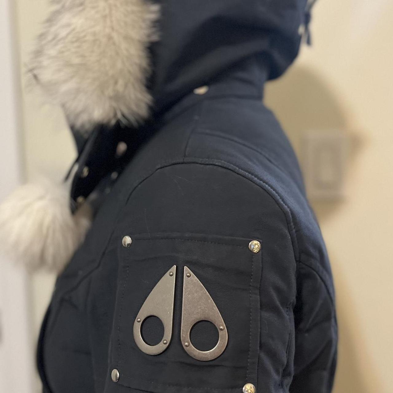 Dark grey long moose knuckle with fur hood for women... | Depop