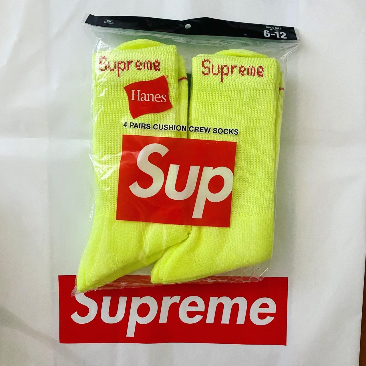 Supreme x Hanes Fluorescent Yellow Crew Socks 100%... - Depop