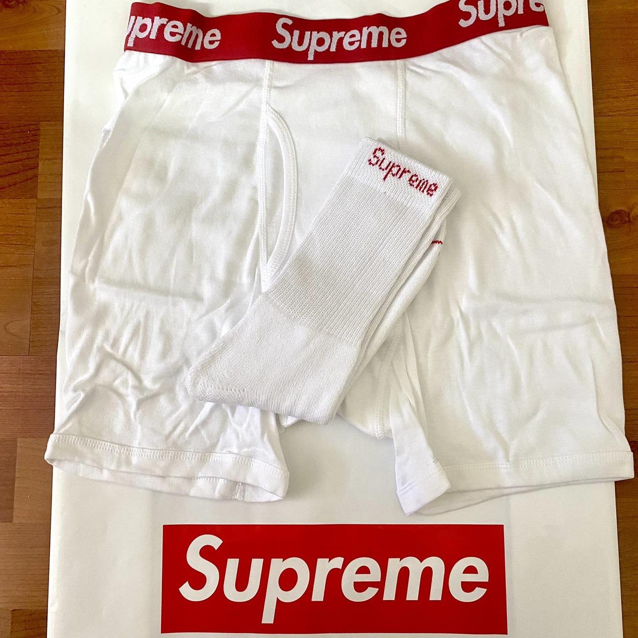 Supreme x Hanes 100% Authentic 1 pair of white... - Depop
